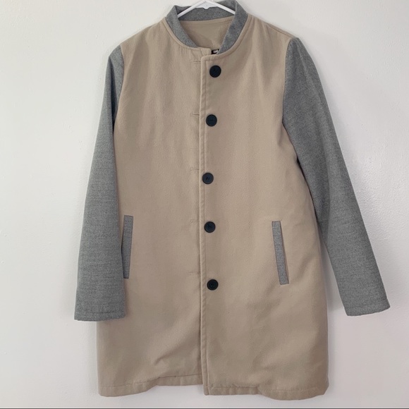 Jackets & Coats | Beige And Grey Color Block Pea Coat | Poshmark